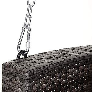 Outsunny 2 Person Wicker Hanging Swing Bench, Front Porch Swing Outdoor Chair with Cushions 550 lbs. Weight Capacity for Backyard, Garden, Grey