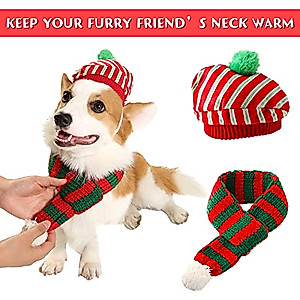 Christmas Costume Hat with Scarf for Cats and Dogs, 2 Pcs Adjustable Santa Hat Scarf Set, Xmas Pet Warm Outfit Cloth, Medium