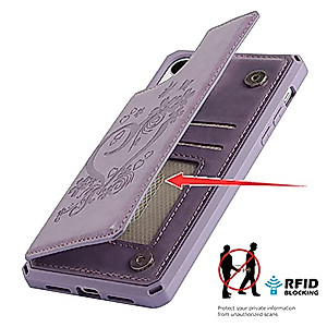 Jaorty for iPhone 11 Wallet Case with RFID Blocking Card Holder for Girls Women,Premium PU Leather Magnetic Buttons Stand Flip Wrist Strap Case for iPhone 11 6.1 Inch,Heart Purple