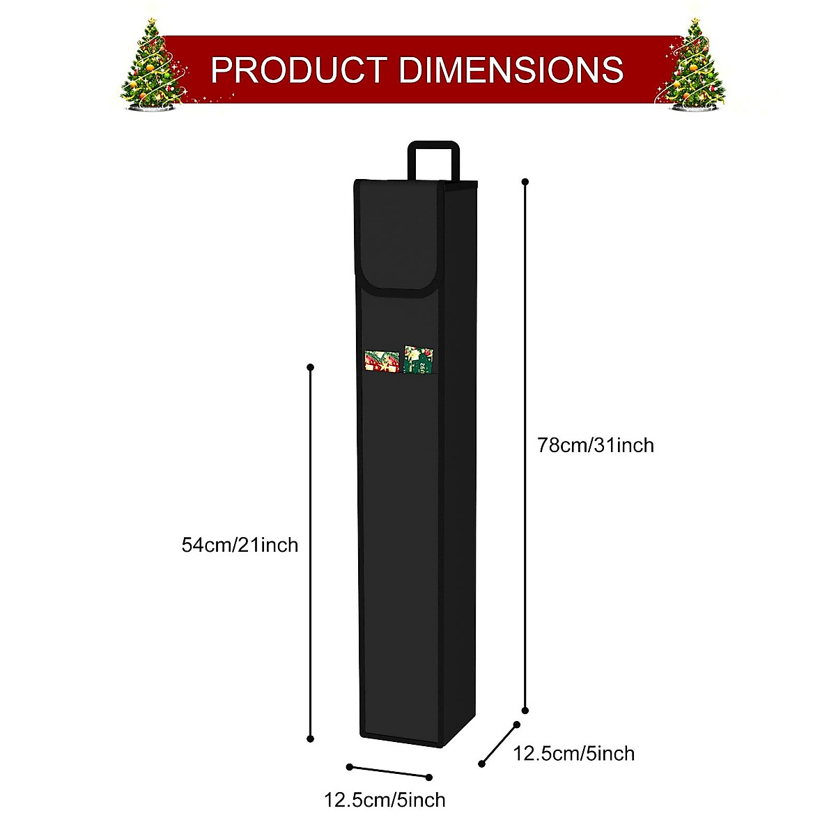 Demao Wrapping Paper Storage Bag 31", Gift Wrapping Paper Organizer Storage Containers with Pocket for Crafts Poster Tools, Christmas Wrap Paper Holder fits for 9 Standard Rolls (Black-2pc)