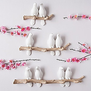 WINGOFFLY® Decorative Birds On Tree Branch Wall Mounted Coat Hanger for Coats/Hats/Keys/Towels(Three Birds)