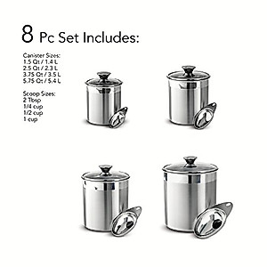 Tramontina 80204/527DS Gourmet Stainless Steel Canister and Scoops Set, 8 Piece, Made in Brazil