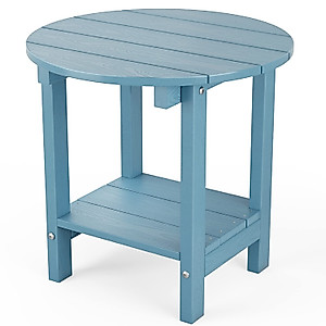 MXIMU Round Outdoor Side Table Adirondack Tables 18 Inch Chairside End Tables with Storage Shelf, 2-Tier Plastic Patio Side Table for Balcony Backyard Lawn (Blue, 1 Pack)