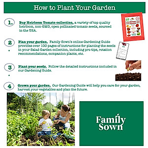 Heirloom Tomato Seeds by Family Sown - 10 Seed Packets of Non GMO Heirloom Tomatoes Including Brandywine, Roma, Tomatillo, Cherry Tomato Seeds and More in Our Seed Starter Kit