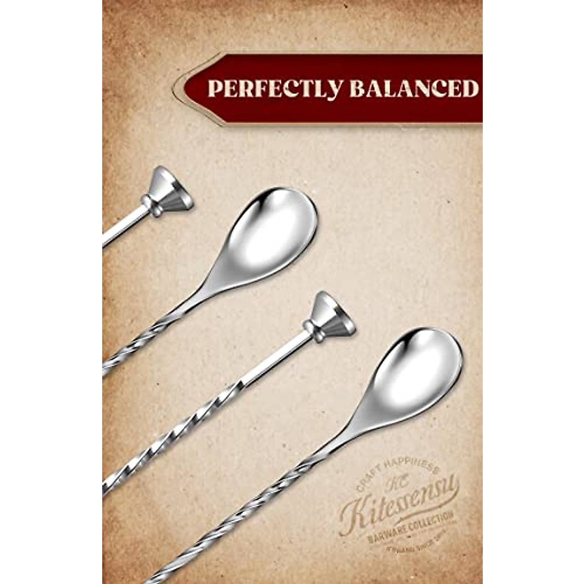 KITESSENSU Bar Spoon, 12 Inches Stainless Steel Cocktail Mixing Spoon With Muddler, Bartender Bar Stirring spoon for Layering, Stirring, Crushed Ice, Spiral Pattern