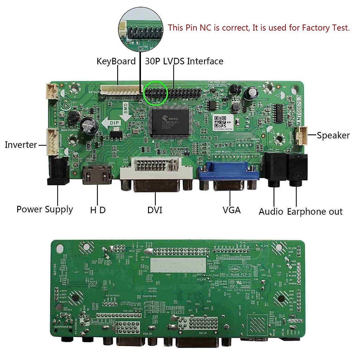 HDMI+VGA+DVI+Audio Input LCD Controller Board For LP156WF6 SP 11.6" 13.3" 14" 15.6" 17.3" 1920x1080 30Pins edp LCD Screen