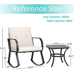 Flamaker Patio Chairs 3 Piece Outdoor Rocking Chairs Upgraded Metal Bistro Set with Thickened Cushions & Coffee Table Modern Patio Furniture for Porch, Balcony and Lawn (Beige)