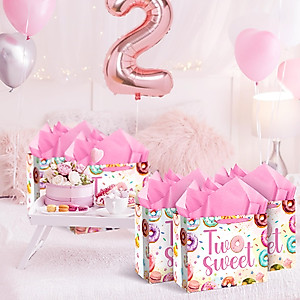 Two Sweet Birthday Gift Bags for Baby Girl Gift Bags with Card and Tissue Paper Two Sweet Donut Ice Cream Gifts Bags with Handles-Big Wrapping Paper Bags 2nd Birthday Baby Shower Party Supplies
