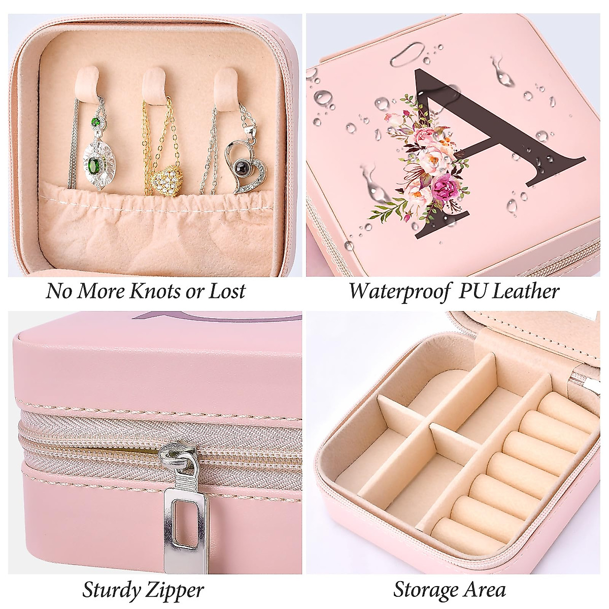 Stocking Stuffers for Women Teens, Christmas Gifts for Teen Girls Trendy Stuff Travel Jewelry Box Case Organizer Personalized Birthday Gifts Easter Basket Stuffers Mothers Day Mom Gifts, Initial A