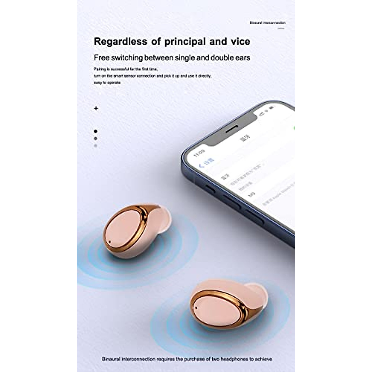 AIYIBEN Wireless Headphones Portable Bluetooth Single Earbuds Smallest Cordless Hands-Free Mini Earphones Headset with Mic & Noise Reduction for Phones (Skin)