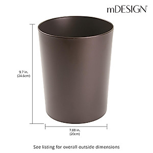 mDesign Round Metal Small 1.7 Gallon Recycle Trash Can Wastebasket, Garbage Container Bin for Bathrooms, Kitchen, Bedroom, Home Office - Durable Stainless Steel - Mirri Collection - Bronze