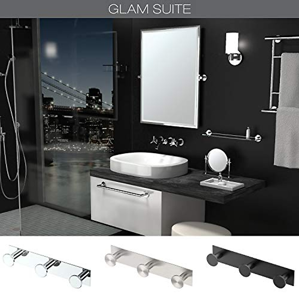 Gatco 1288 Modern Decor Wall Hook, 3-Hook, 11" W. Coat Hat Towel Robe Hook. for Entryway, Living, Kitchen, Bathroom, Bedroom. Sturdy Chrome on Premium Brass.