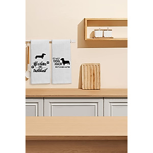 Knibeo Dachshund Kitchen Towels Set - Dachshund Gifts, 2 Pieces 16 X 24 Inch Bathroom Hand Towels, Dog Towels for Drying Dogs Small, Dachshund Gifts for Women