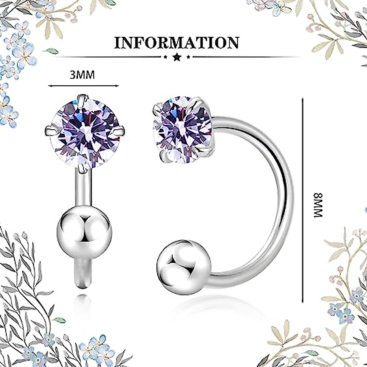 VDKIDKT Natural Birthstone Earrings for Women Teen Girls Small Huggie Half Hoop Earrings Tiny Cartilage Hypoallergenic Stud Screw Earrings (Silver, 5.May-Emerald)