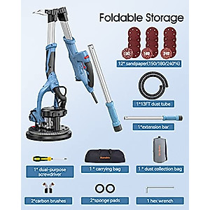 Handife Drywall Sander 800W 7A with Vacuum Auto Dust Collection, Variable Speed 800-1800RPM Power Double-Deck LED Lights, Extendable Handle, Carrying Bag Blue