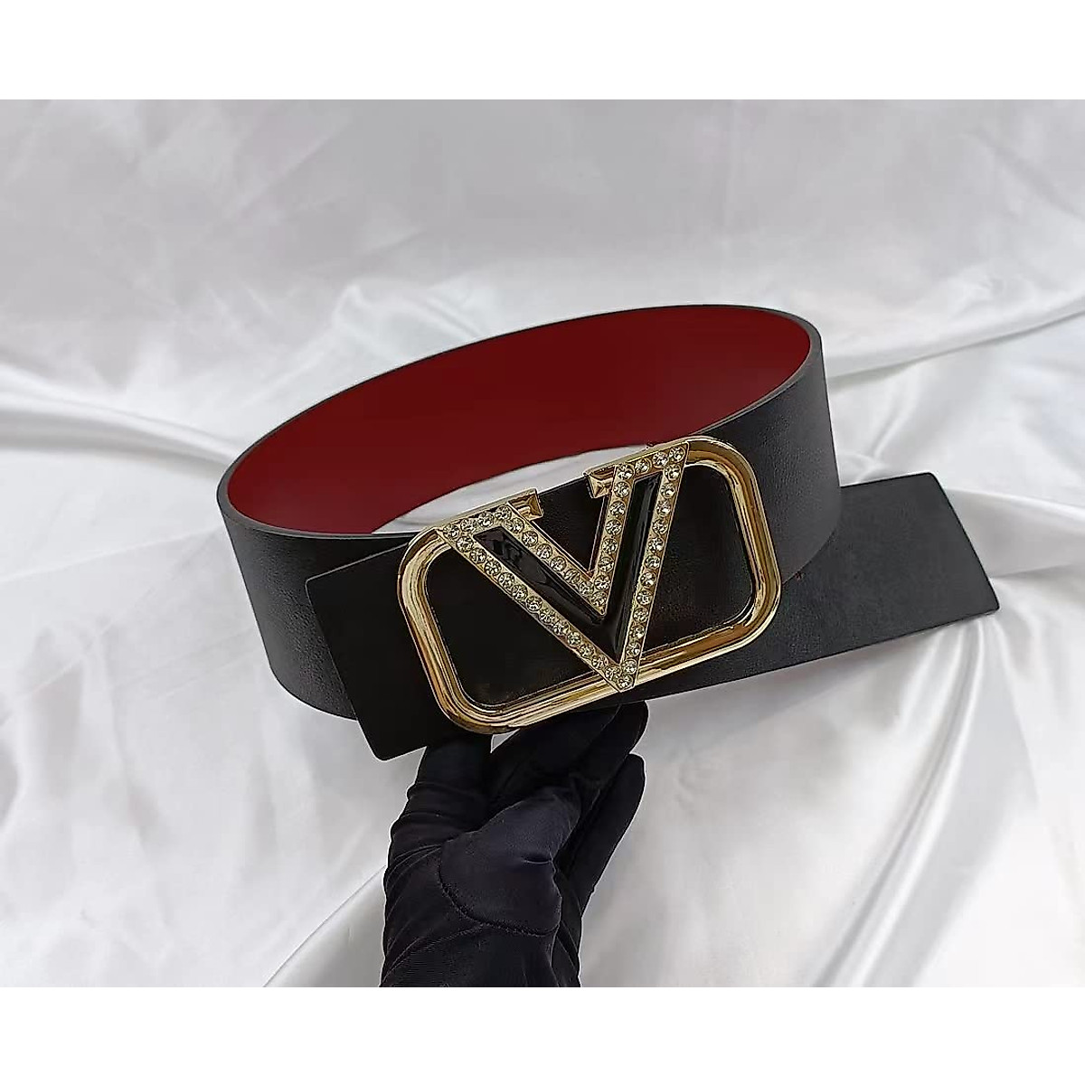 Women's Belt, Wide Belt Vintage Girdle Belt, Fashion V Gold Buckle Double-sided Leather Belts for Dress 2.8'' Wideth (100CM)