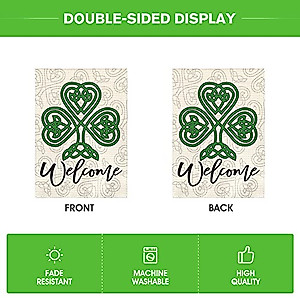 AVOIN colorlife St Patricks Day Cross Garden Flag 12x18 Inch Double Sided, Welcome Green Shamrock Clover Yard Outdoor Flag