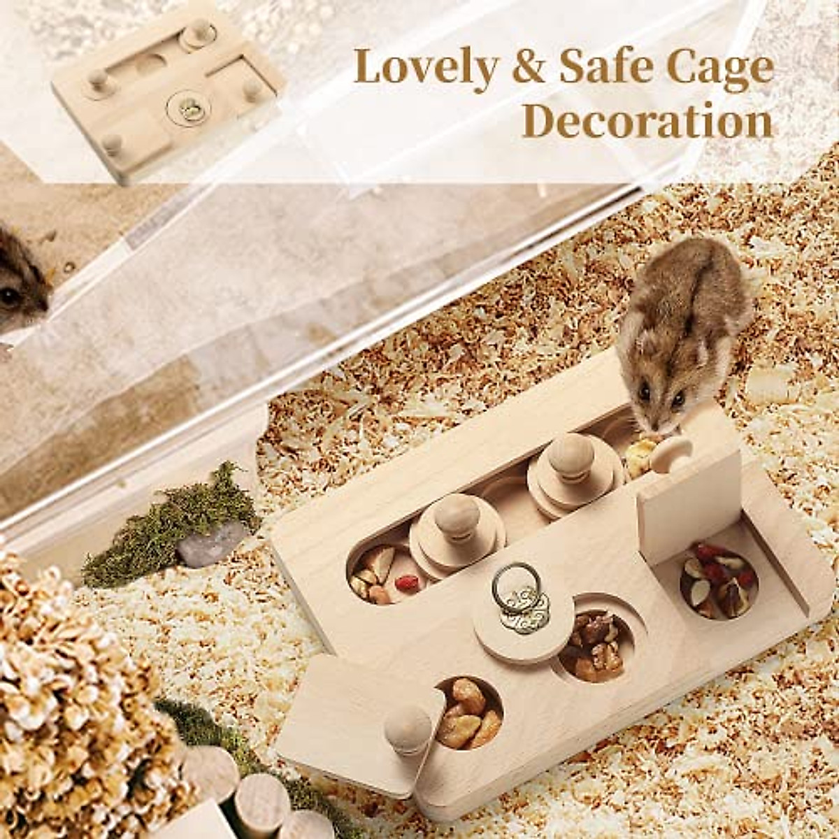 FELISTORY Wooden Foraging Toy for Small Pet - 6 in 1 Interactive Hide Treats Puzzle Snuffle Game, Mental Stimulation Toy for Guinea Pig,Rabbit,Hamster,Hedgehog, Chinchilla, Mouse,Rats,Sugar Gilders