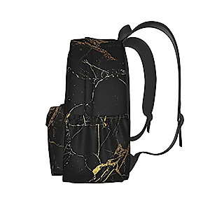 KiuLoam 17 Inch Backpack Gold Black Marble Laptop Backpack Shoulder Bag School Bookbag Casual Daypack