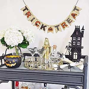 AVOIN Trick or Treat Banner No DIY Required Chevron Polka Dot Spider Web Bat Pumpkin Witch Hat, Rustic Pennant Decoration for Halloween Party Doorway Mantels Wall