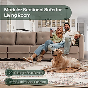 LLappuil Modular Sectional Sofa Faux Leather Fabric Convertible 6 Seater Sectional Couch with Storage Seat, 81.5 Inch Modern Reversible Chaise Modular Couch Sleeper, Aqua Blue