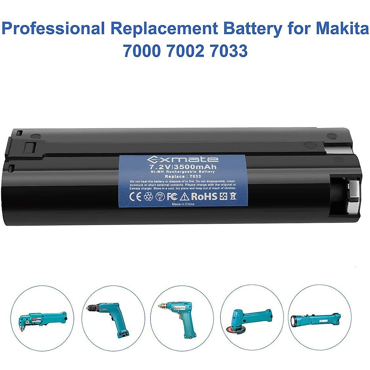 Exmate 2 Pack 7.2V 3.5Ah Ni-MH Battery with 1.2-18V Charger Compatible with Makita 7000 7002 7033 191679-9 632002-4 632003-2 192532-2 192695-4 6010D 6172D DA3000D 6018D 6019D 9500D DA301D 6073D ML702
