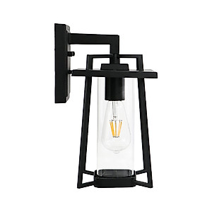 MONKFISH 2462-1W Black Quartet Design Outdoor Wall Light with Clear Glass Lamp Shade, Good Lamp Fixture for Porches, Gardens, Terraces, Garages, Corridors and Balconies (2-Pack)