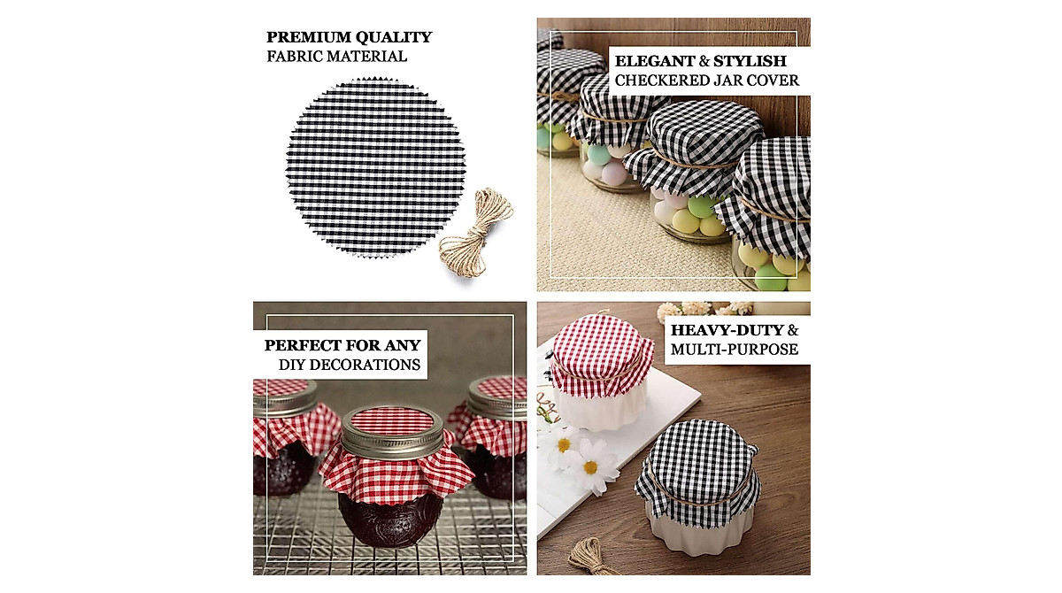 Efavormart 6 Pack | 6" Red/White Checkered Jam Jar Covers, Gingham ...