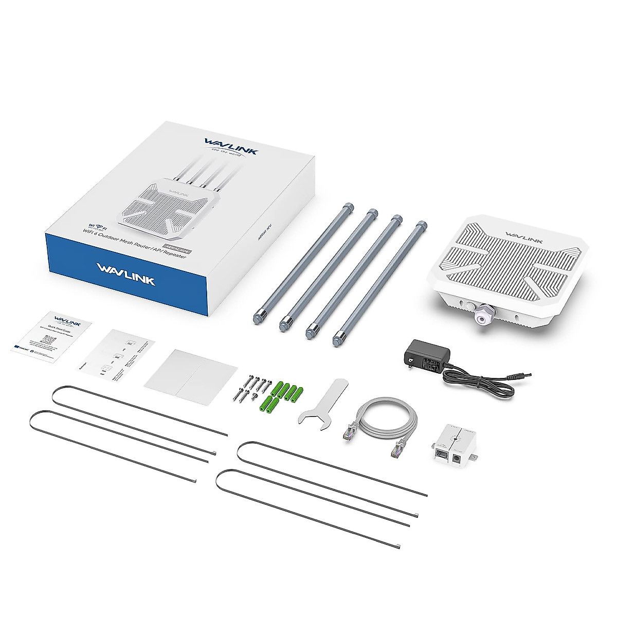 WAVLINK Outdoor WiFi 6 Wireless Access Point, AX1800 WiFi 6 Extender Long Range, Support Active PoE, 4x8dBi Antennas,Work with Starlink/Repeater/Router,IP67,Up to 128 Devices for Farm,Yard,RV,Campsite