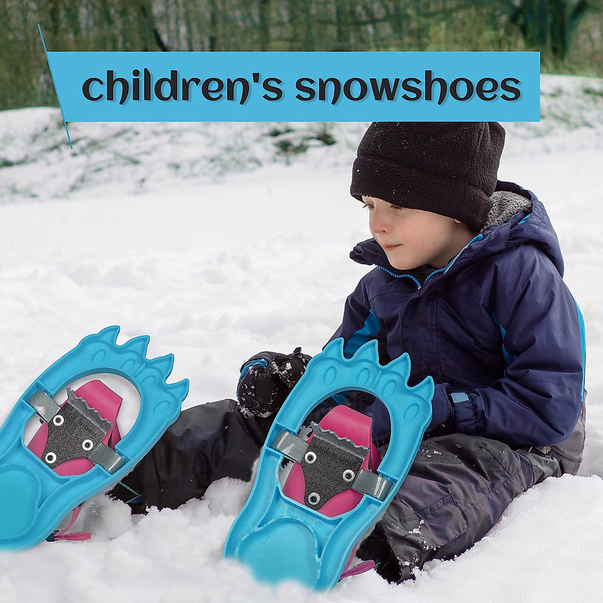 G2 16 Inch Kids Snowshoes Set with Trekking Poles, Snow Baskets, Storage Bag, Fast Ratchet Binding Design, for Child Youth Boys and Girls (Blue)