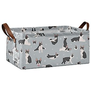 Exnundod Storage Bins Boston Terrier Pattern Collapsible Shelf Basket with Handles Yoga Dog Closet Organizers and Storage Bins with Metal Frames for Bedroom, Living Room Dorm,1PC