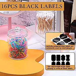 12 Pack Cotton Ball Dispenser Clear Apothecary Jars with Labels Acrylic Cotton Swab Holder Transparent Cotton Ball Container Round Flosser Organizer Cotton Balls Storage Bathroom Canisters