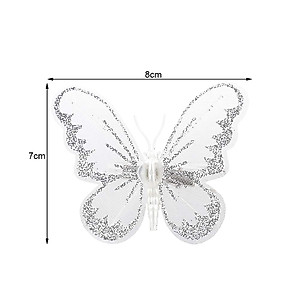 RTWAY Glitter Christmas Butterfly, 24 PCS 3D Glitter Artificial Butterfly Clip on Christmas Tree Ornaments for Wedding Holiday Party Home Decor