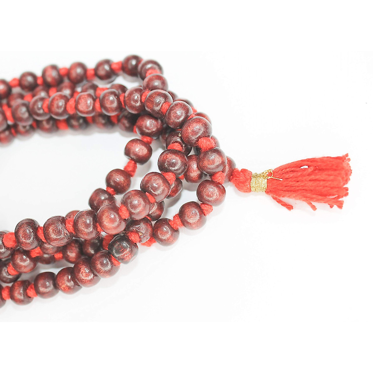 IS4A 8mm Red (Rosewood) Wood Japa Mala Beads Necklace Beads 108 + 1 Hand Knotted Meditation Prayer
