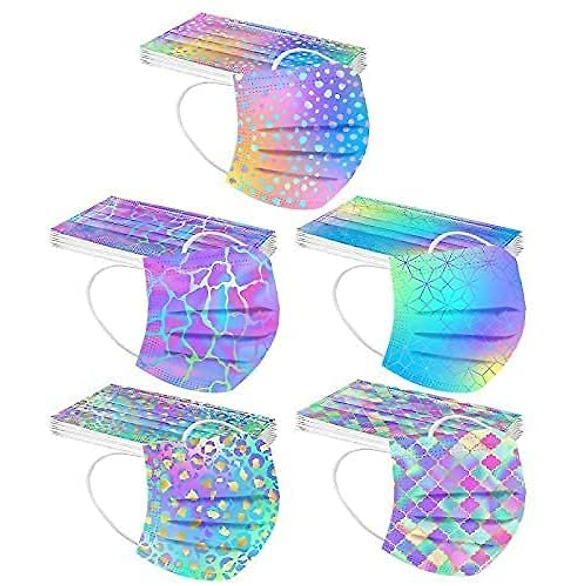 Peky 50PCS Colorful Disposable Printed Face_Masks,with Shiny Unique Crack Design,3-Ply Protection for Adults Women (Adult-1)