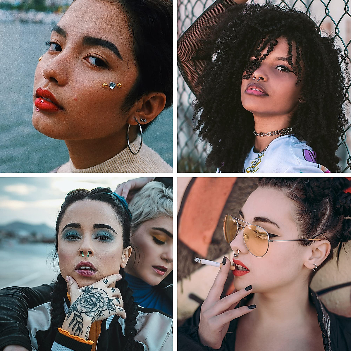 TEN MIRO 32Pcs 16G Horseshoe Nose Septum Rings Surgical Steel Eyebrow Tragus Lip Rings Daith Helix Cartilage Piercing Jewelry for Women Men Balls & Spikes Septum Jewelry 10mm