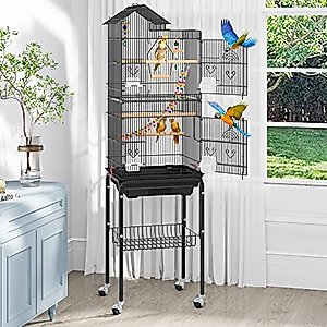 YITAHOME 62 inch Metal Bird Cage, Large Parakeet Cages for Parrot, Cockatiel, Lovebird, Pigeon with Roof Top, Rolling Stand and Hanging Toys