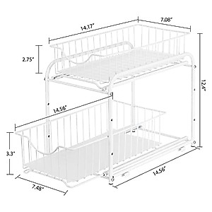 MOOACE 2 Pack Stackable 2 Tier Under Sink Cabinet Organizer with Sliding Storage Drawer, Pull Out Basket Organizer for Pantry, Under The Sink, Bathroom, Kitchen, White