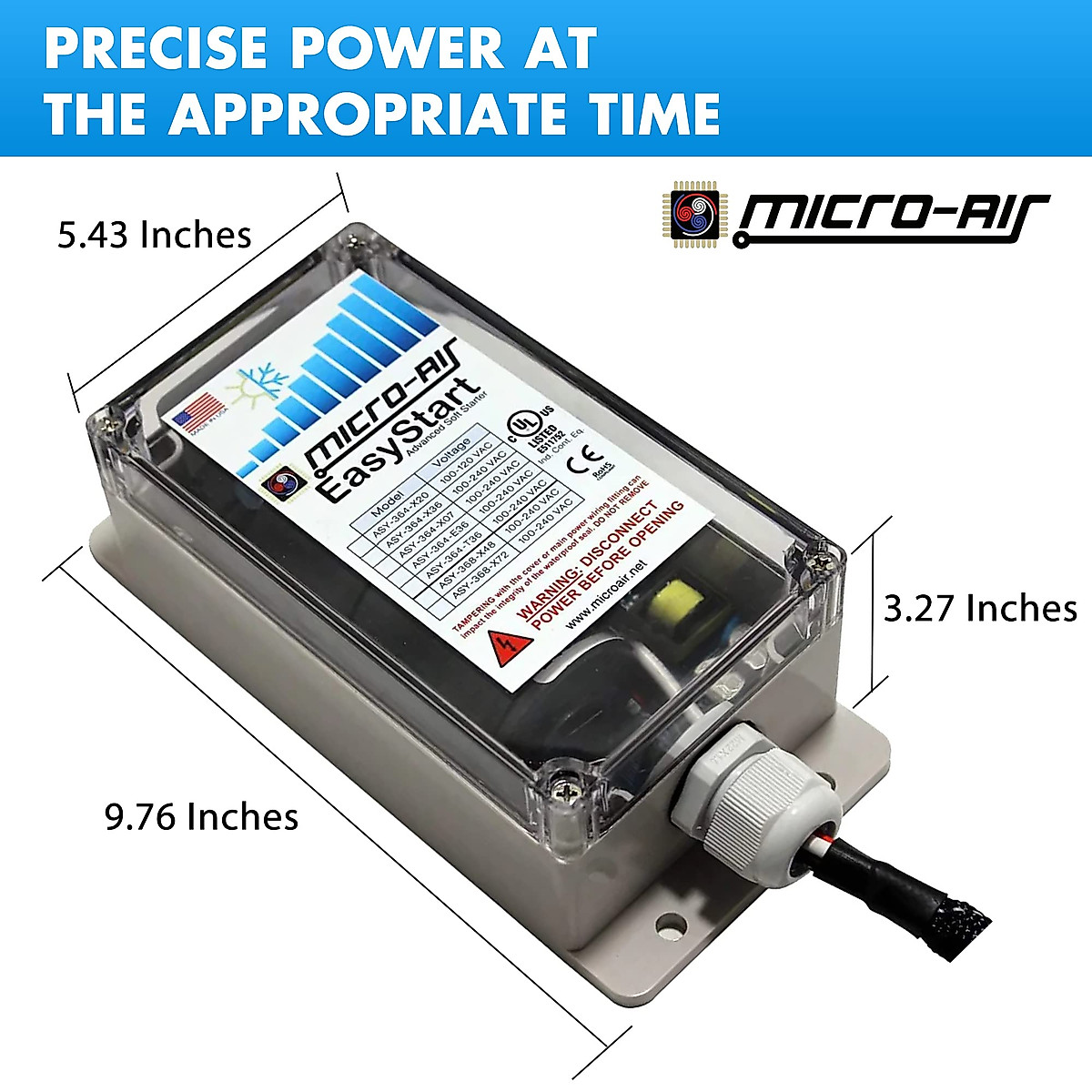 Micro-Air Easystart 364, Marine Air Conditioner Soft Start for RV Air Conditioner Compressor Unit, Travel Trailer Accessories + FREE Easy Installation Start Kit & Connector Parts Included