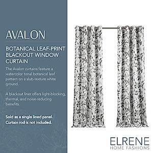 Elrene Home Fashions Avalon Modern Cottage Nature-Inspired Botanical Floral Leaf Print Blackout Linen Blend Window Curtain, 52 in x 84 in (1 Panel), Grey