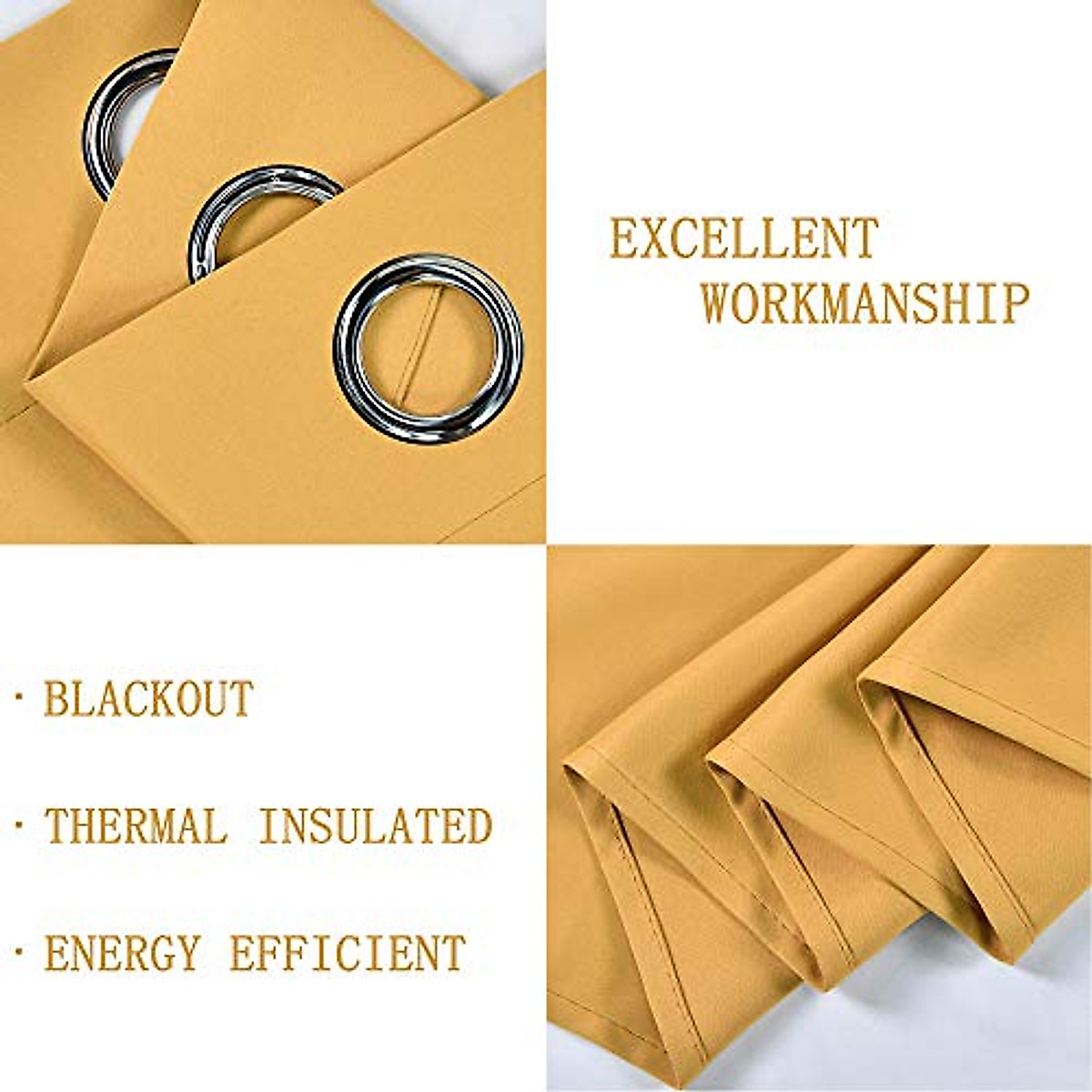 DECOVSUN Mustard Yellow Valance for Kitchen Windows Solid Gold Yellow Blackout Curtain Valance with Grommet for Bedroom Short Straight Drape Valance for Living Room 52X18 1 Panel