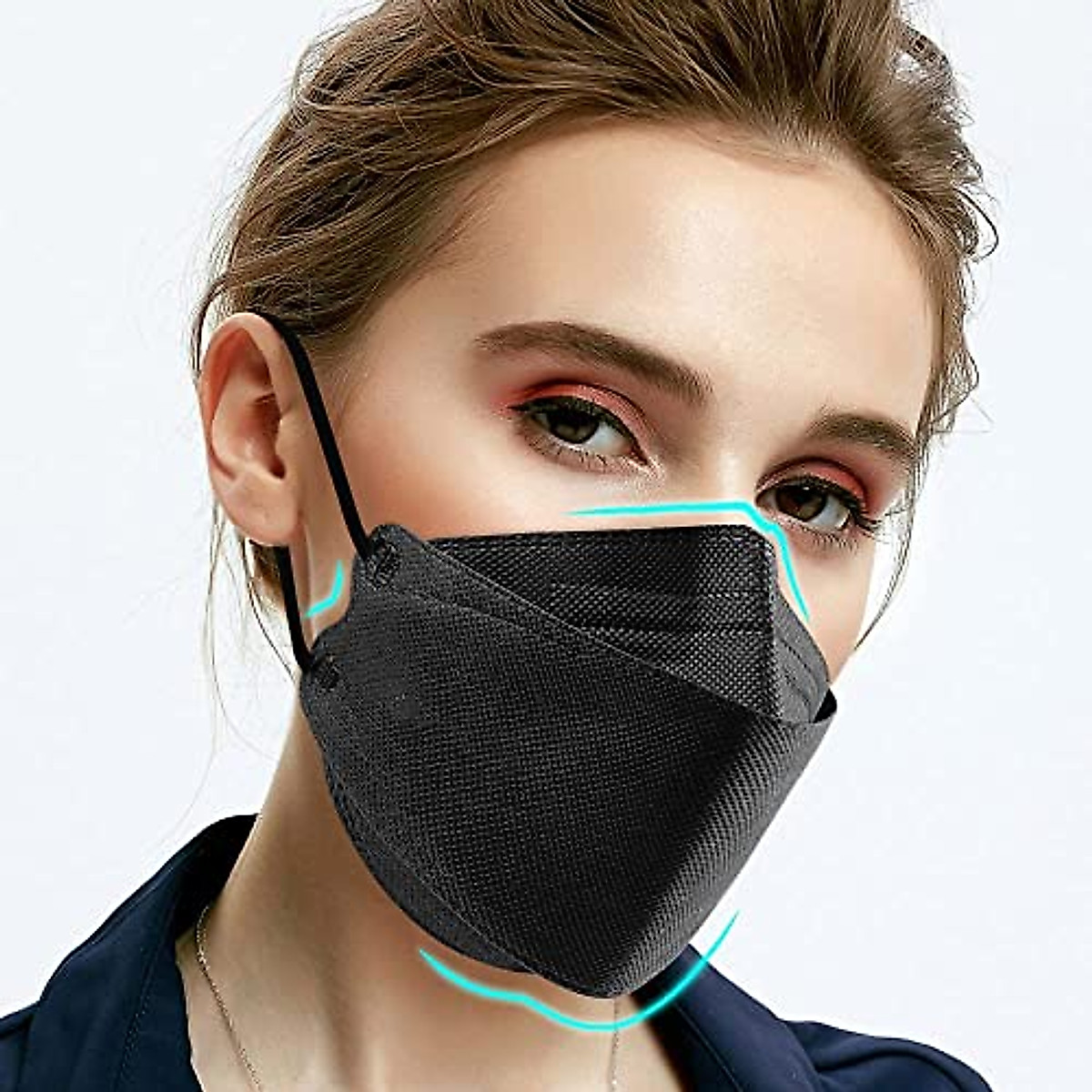 SENSE FV KF94 Disposable For Adult 4-Ply Breathable 3D Mouth Shields Filter Full Face Cover (50PCS, Black)