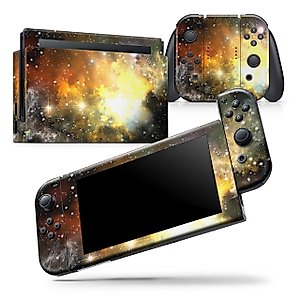 Design Skinz - Compatible with Nintendo Switch OLED Dock Only - Skin Decal Protective Scratch-Resistant Removable Vinyl Wrap Cover - Glowing Gold & Black Nebula