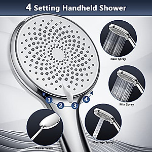 Shower Head High Pressure, 10" Rain Shower Head with Handheld Combo, with Upgraded 12" Adjustable Curved Shower Extension Arm, 4 Settings Handheld Shower Built-in Power Wash, Height/Angle Adjustable