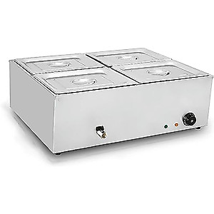 Commercial 1500W Electric Food Warmer, Stainless Steel Steam Table Buffet Server Food Warming Tray, Temperature Control, for Catering and Restaurants