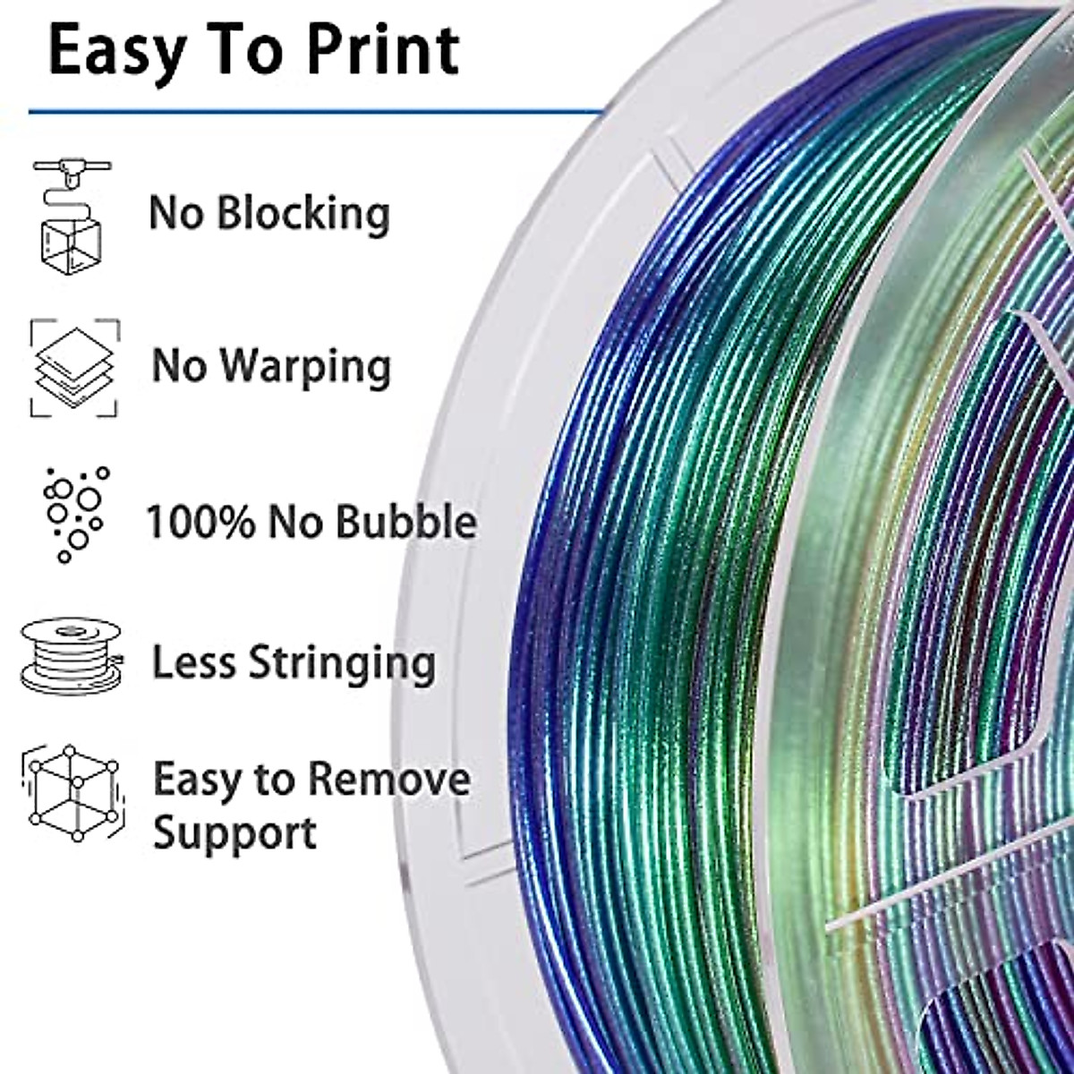 (2 Items) 4 Pack 200g Silk Shiny PLA Filament & 1kg Shiny Rainbow PLA Filament 1.75mm +/- 0.02mm, 3D Printing Filament, 3D Printer Filament