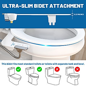 UDFORSK Non-electric Bidet Toilet Seat Attachment Ultra-slim Bidet Attachment Front/Rear Wash Toilet Bidet Attachment Dual Retractable Spray with Nozzle Guard Door