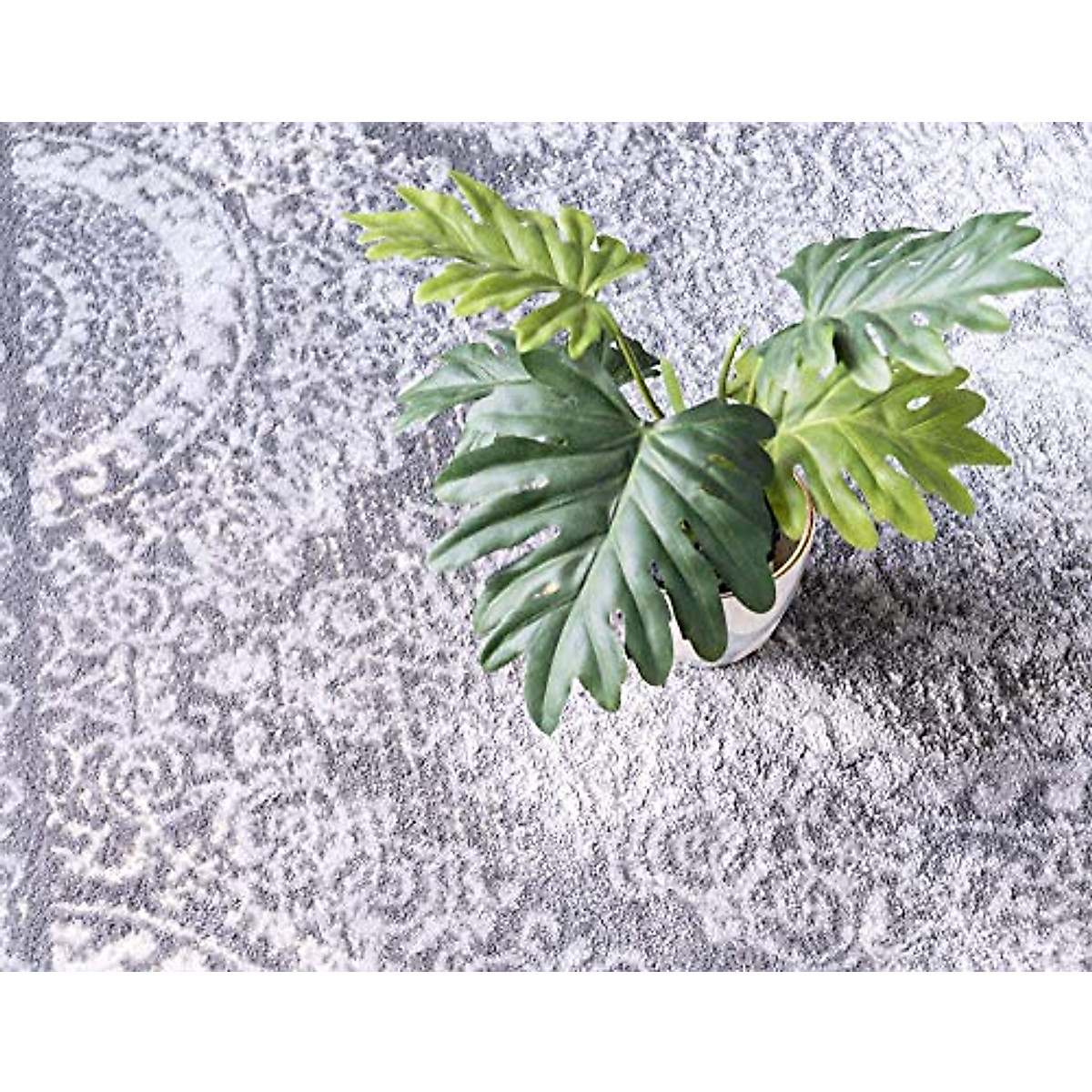 Unique Loom Leila Collection Distressed, Traditional, Vintage, Geometric, Border, High-Low Pile Area Rug (3' 3 x 5' 3 Rectangular, Gray/Ivory)