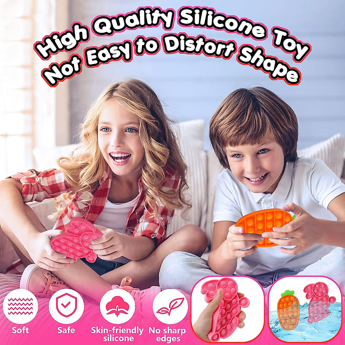 HFATMOS Bunny Pop Fidgets Toys, Silicone Push Pops, Carrot and Rabbit Push Pop, Bubble Fidget Toy for Kids Teens & Adults Rainbow Popper Gifts Poppers Figetget Boys Girls Toddler Toys