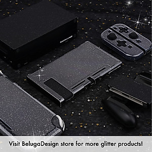 BelugaDesign Glitter Switch Bundle | Clear Snap on Case, Vinyl Wrap, Crystal Thumb Grips | Shiny Cute Pastel Accessories | Compatible with Nintendo Switch (Switch Lite, Black)